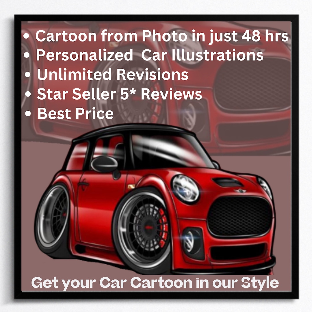 Custom Cartoon Car Illustration From Photo Drawing Portrait Gift for ...