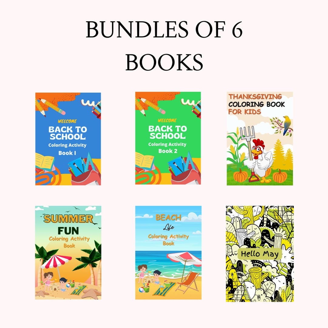 Coloring Books Bundle, Doodle Colouring Pages, Summer Fun Activity Back ...
