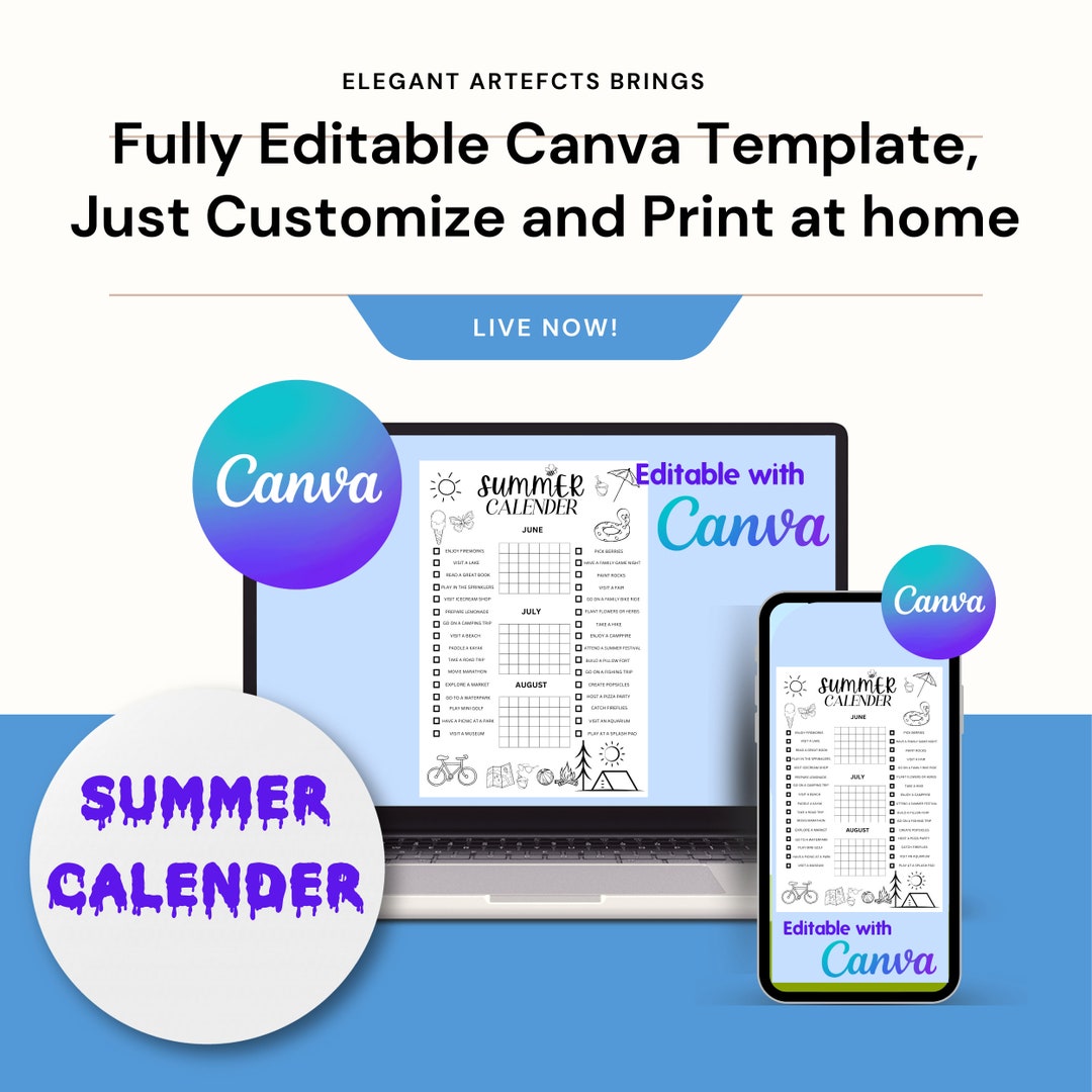 Summer Calendar Poster Personalized Summer Activities Checklist ...
