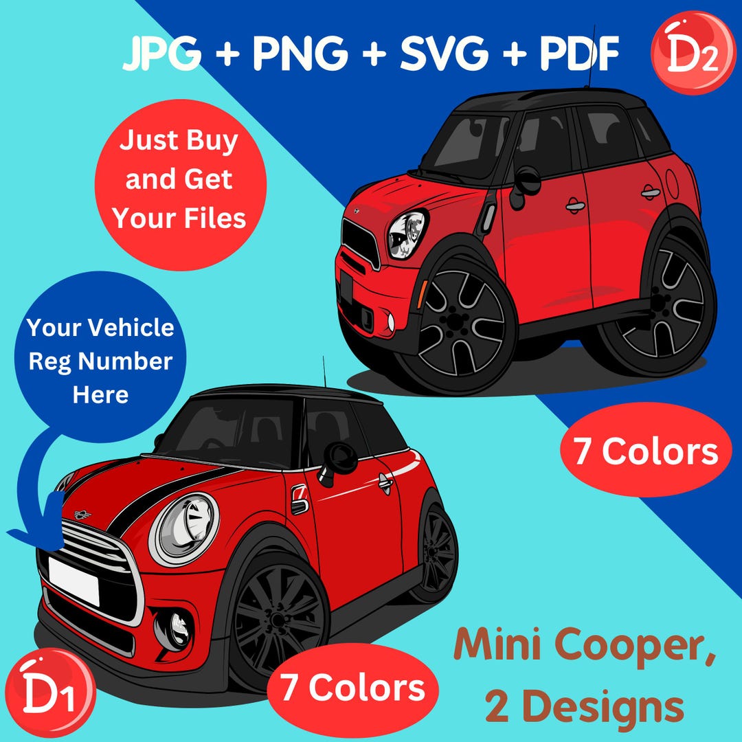 Mini Cooper Illustration Cartoon Caricature Car Picture Personalized ...