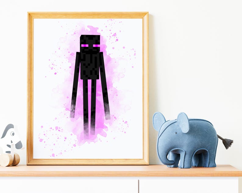 Blockey Watercolor Gaming Character Poster | Iconic Green Mob Art ...
