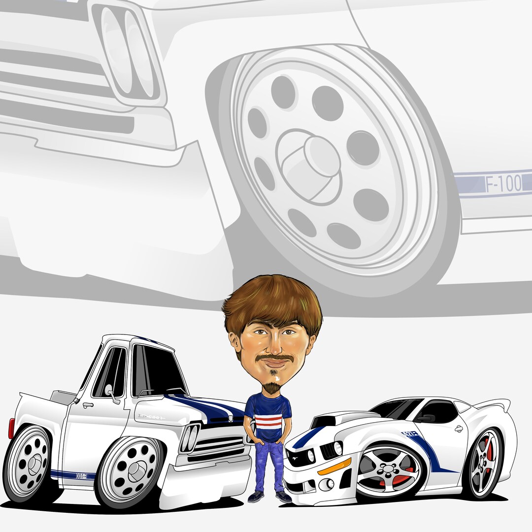 Car With Owner Caricature Illustration First Car Present Custom Digital ...