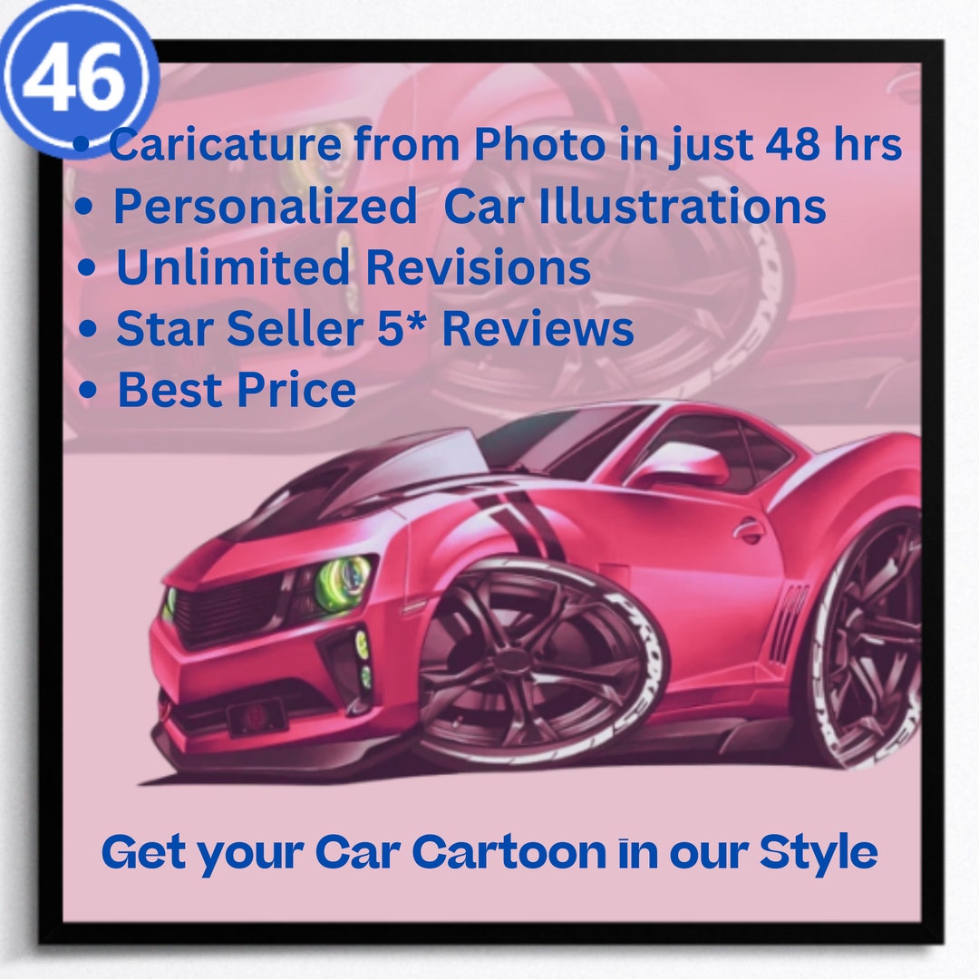 Custom Car Caricature American Muscle Car Truck Illustration Digital ...