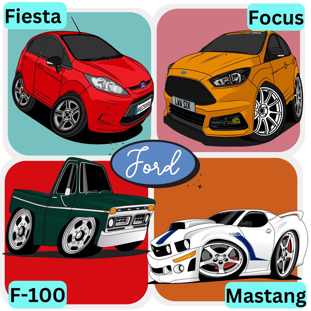 Ford Mastang Focus Fiesta Trucks F100 Personalized Cartoon Car ...