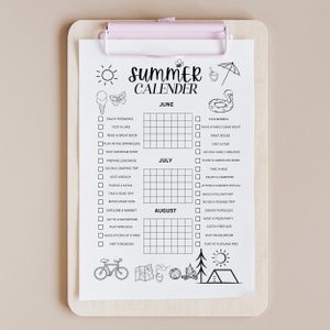 Summer Calendar Poster Personalized Summer Activities Checklist ...