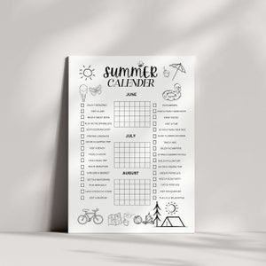 Summer Calendar Poster Personalized Summer Activities Checklist ...