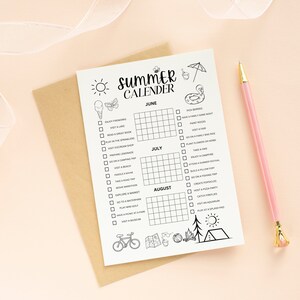 Summer Calendar Poster Personalized Summer Activities Checklist ...