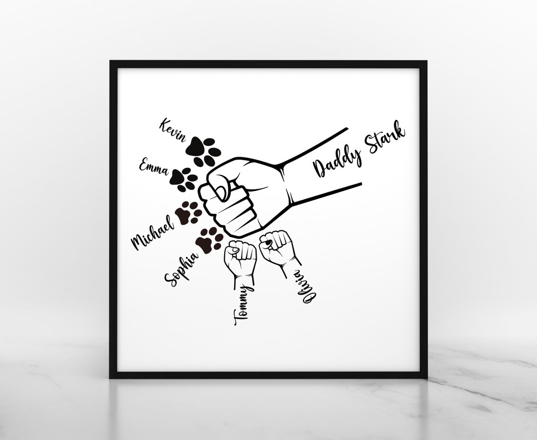 Dad and Kids Fist Bump Children Names Framed Sign Family Sign First ...