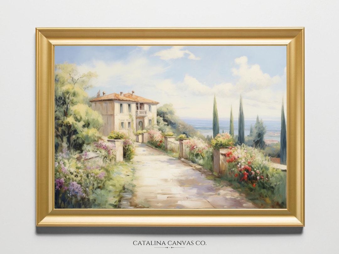 Italian Villa Garden, Digital Print of Mediterranean Landscape Coastal ...