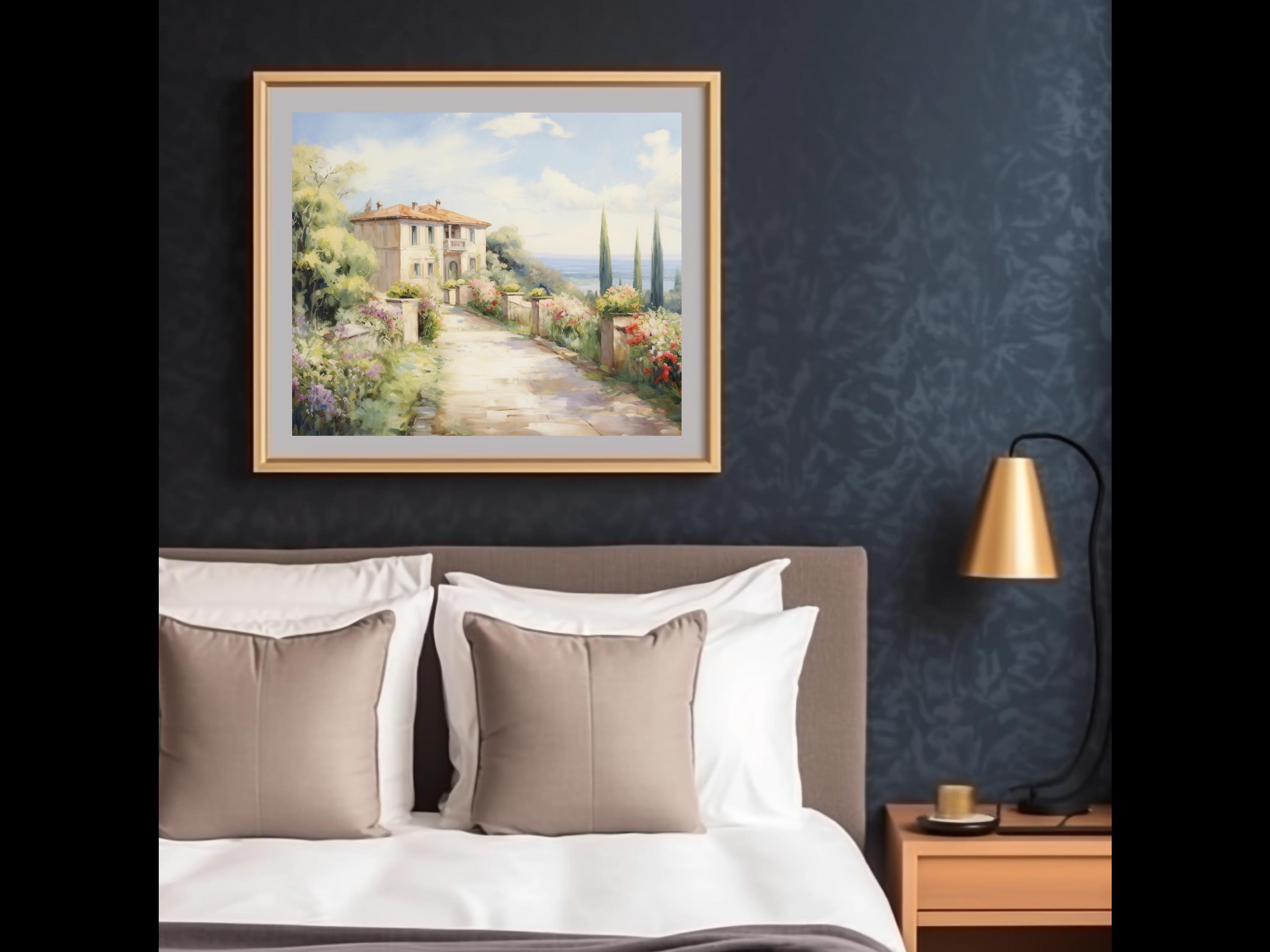 Italian Villa Garden, Digital Print of Mediterranean Landscape Coastal ...