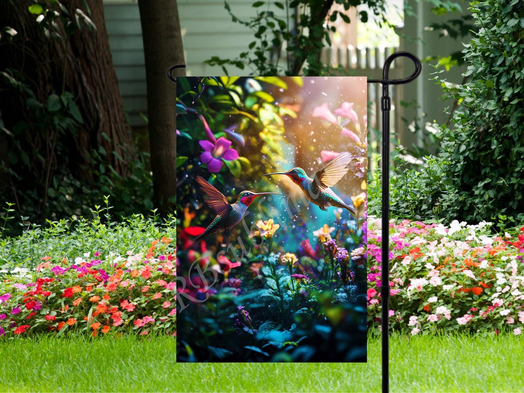 Hummingbirds in a Flower Garden - Garden Flag 12"x 18" - Sublimation ...