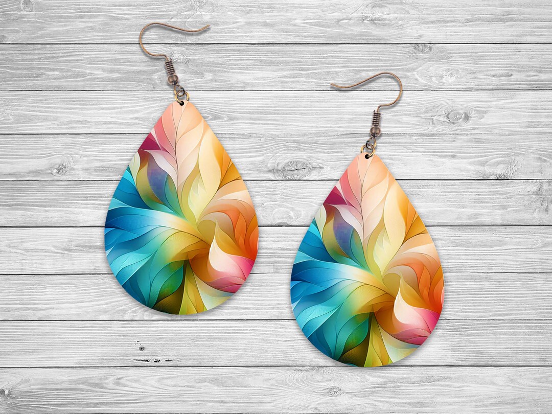 Abstract Leaves Teardrop Earring PNG, Leaves Earring Template ...
