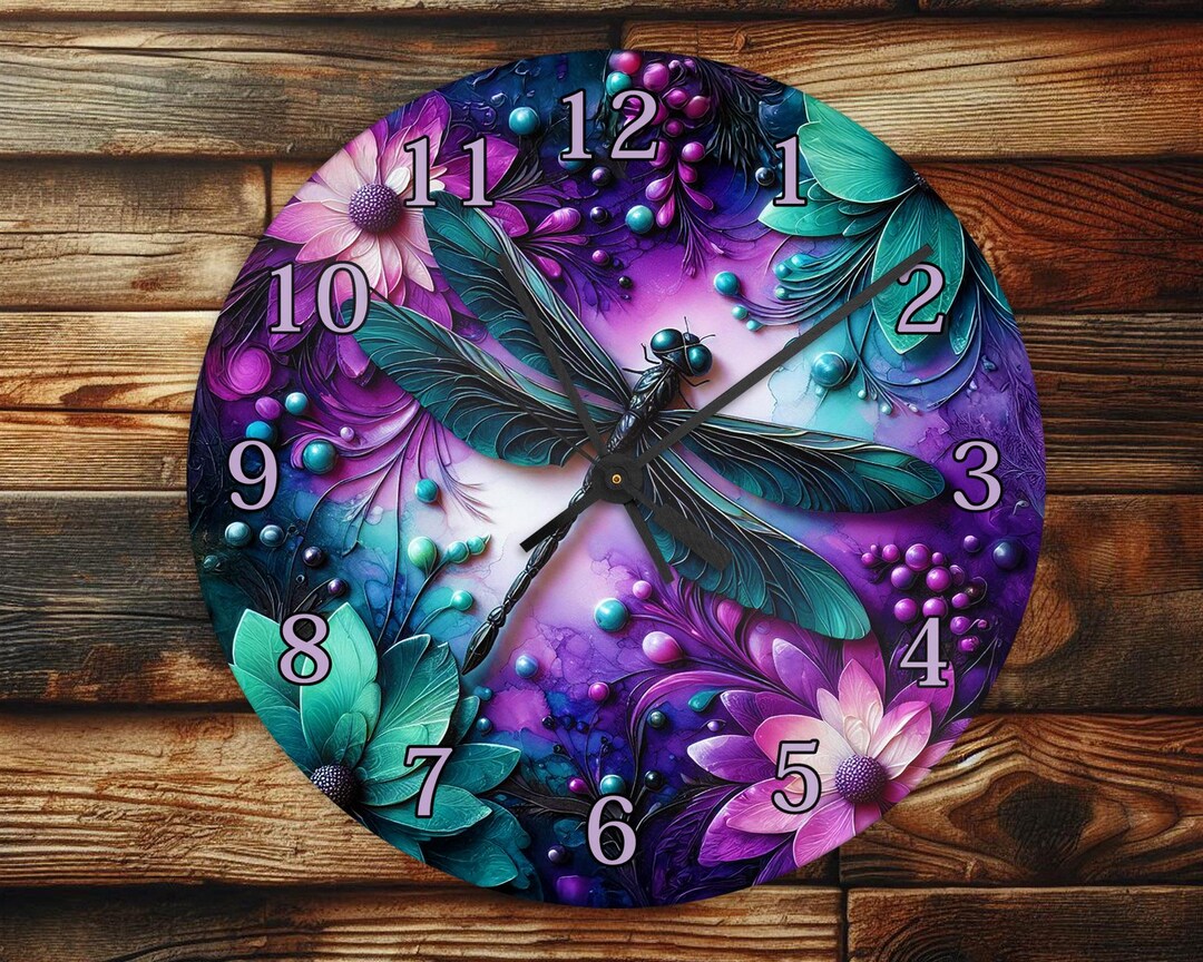 Alcohol Ink Dragonfly - Wall Clock Design - With Numbers - PNG Design ...