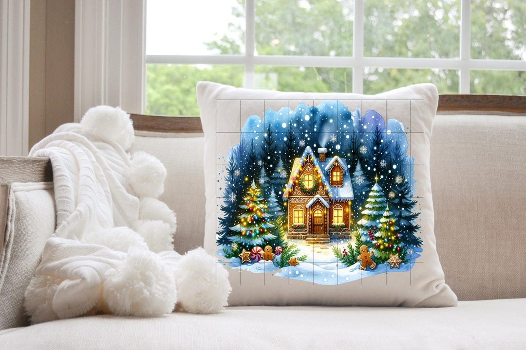 Gingerbread Winter Scene Pillow Design - PNG Digital Download ...