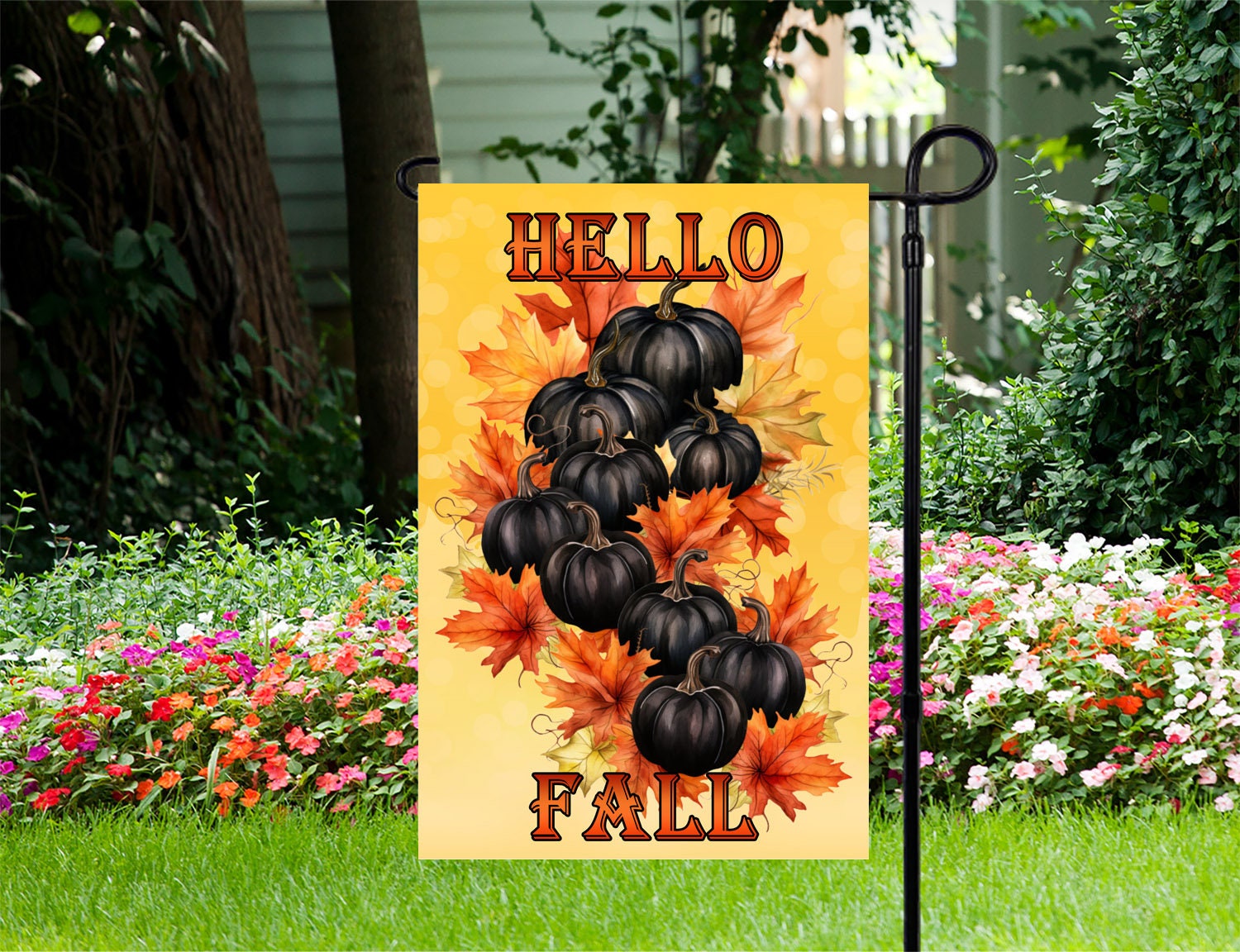 Hello Fall - Black Pumpkins - Garden Flag 12"x 18" - Garden Flag - PNG ...