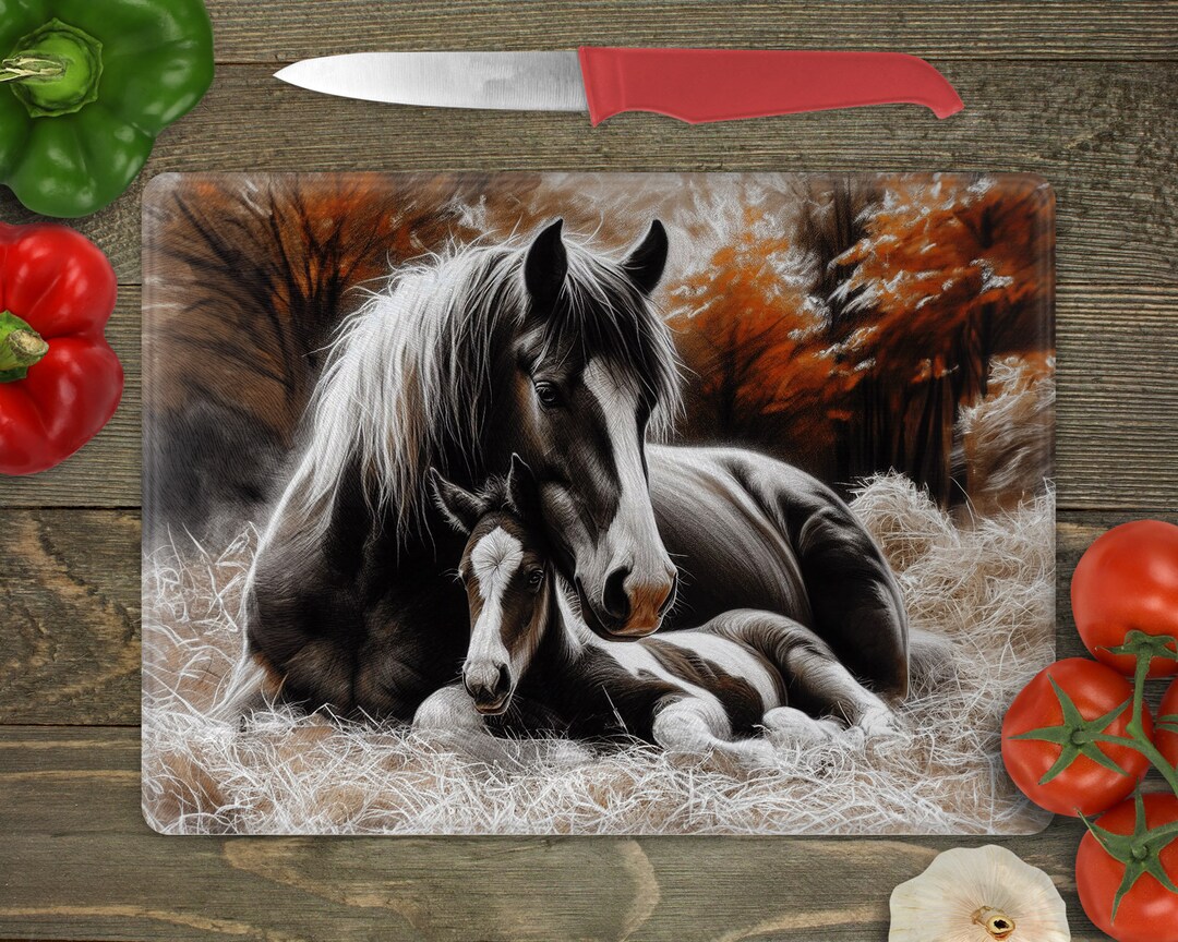 Glass Cutting Board Sublimation -horse and Colt - 15.5 X 11.25 Inch ...