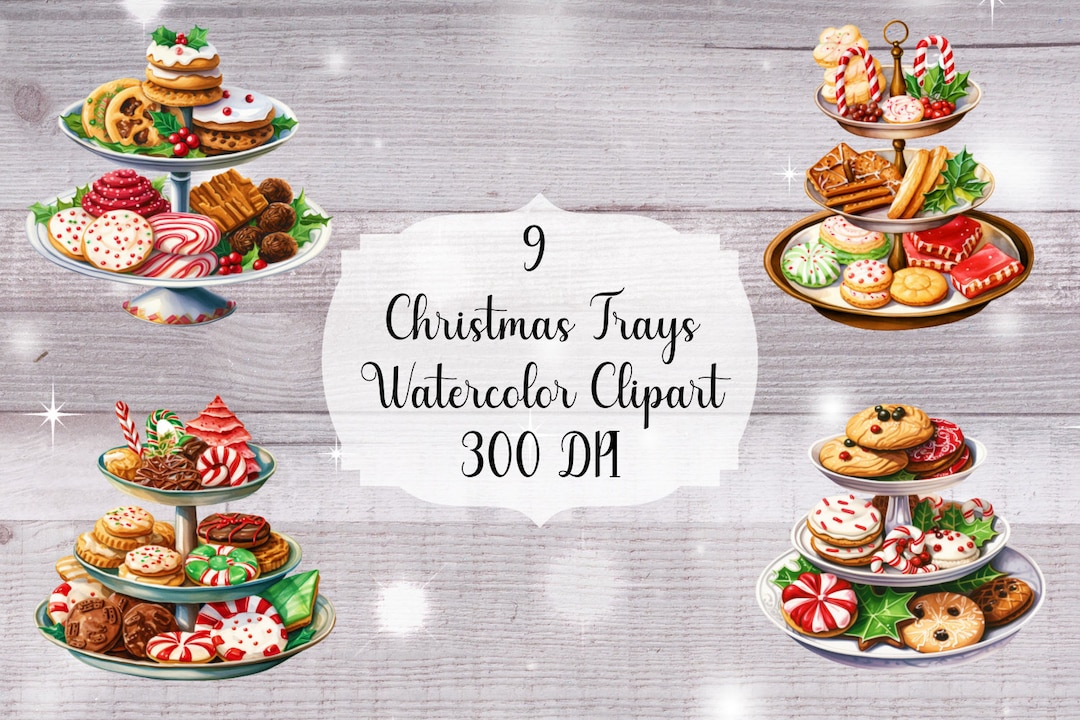 Watercolor Christmas Trays - Watercolor Clipart - 9 PNG Designs ...