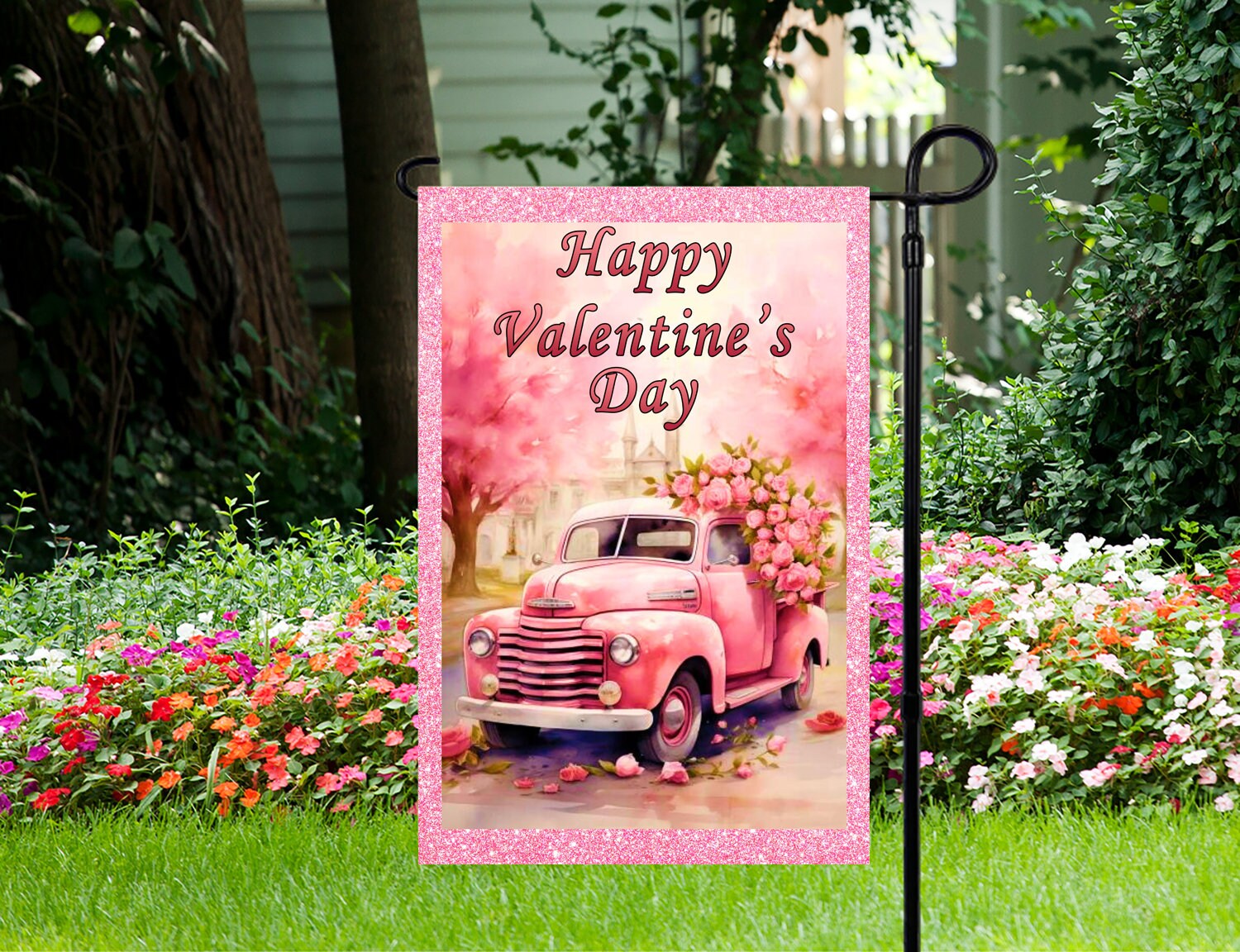Valentine's Day Old Pink Truck- Garden Flag 12"x 18" - Garden Flag ...