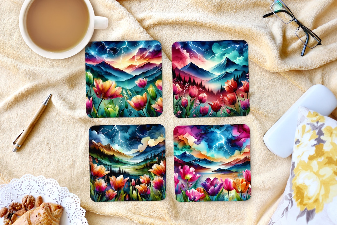 Sublimation Square Coasters - Alcohol Ink Tulips - 4 Individual Coaster ...