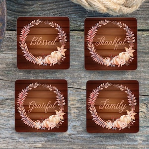 Sublimation Square Coasters - Inspiraltional Fall Wreath - Set of 4 Coaster Design - PNG ...
