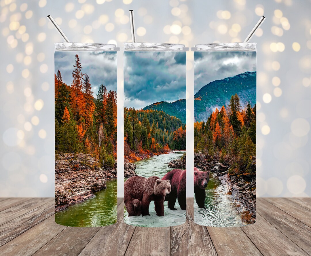 20oz Sublimation - Bears in Creek - Straight Tumbler Wrap - PNG Design ...