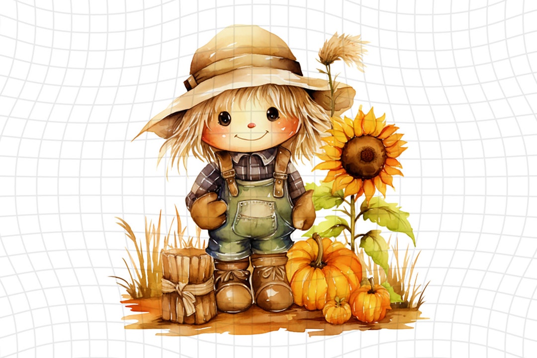 Cute Scarecrow Watercolor Clipart Png Digital Clipart Scrapbooking
