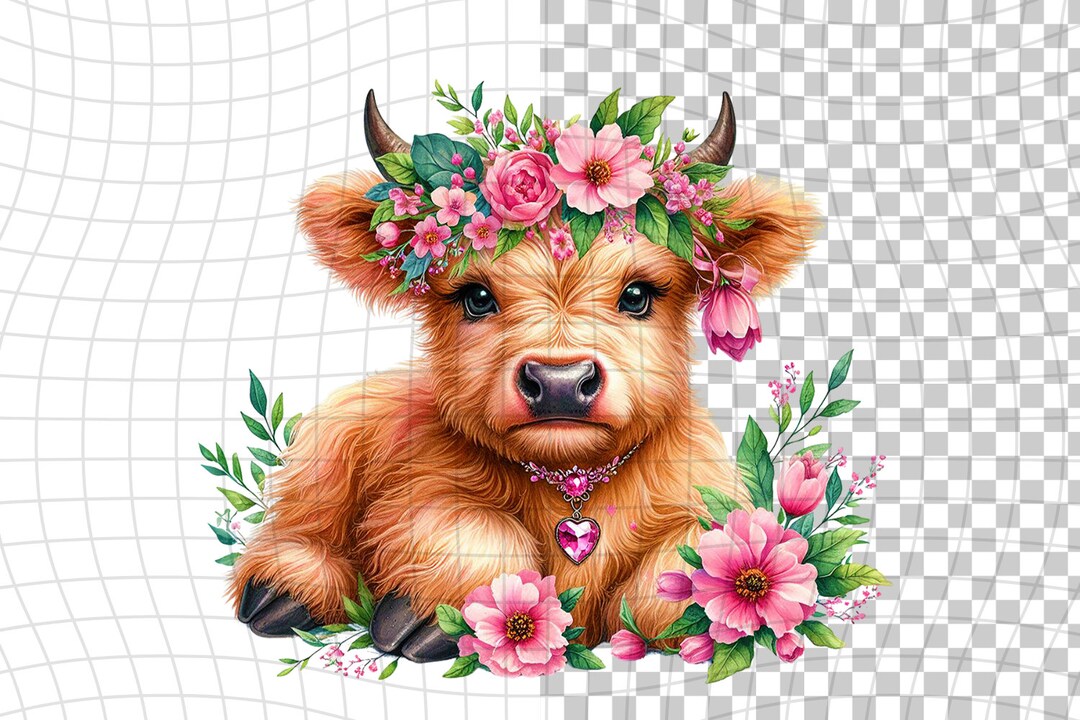 Spring Highland Cow - Watercolor Clipart, PNG Digital Clipart ...