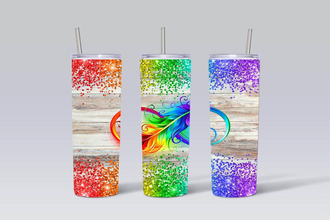 20oz Sublimation Tumbler Infinity Rainbow Feather Straight Tumbler Wrap ...