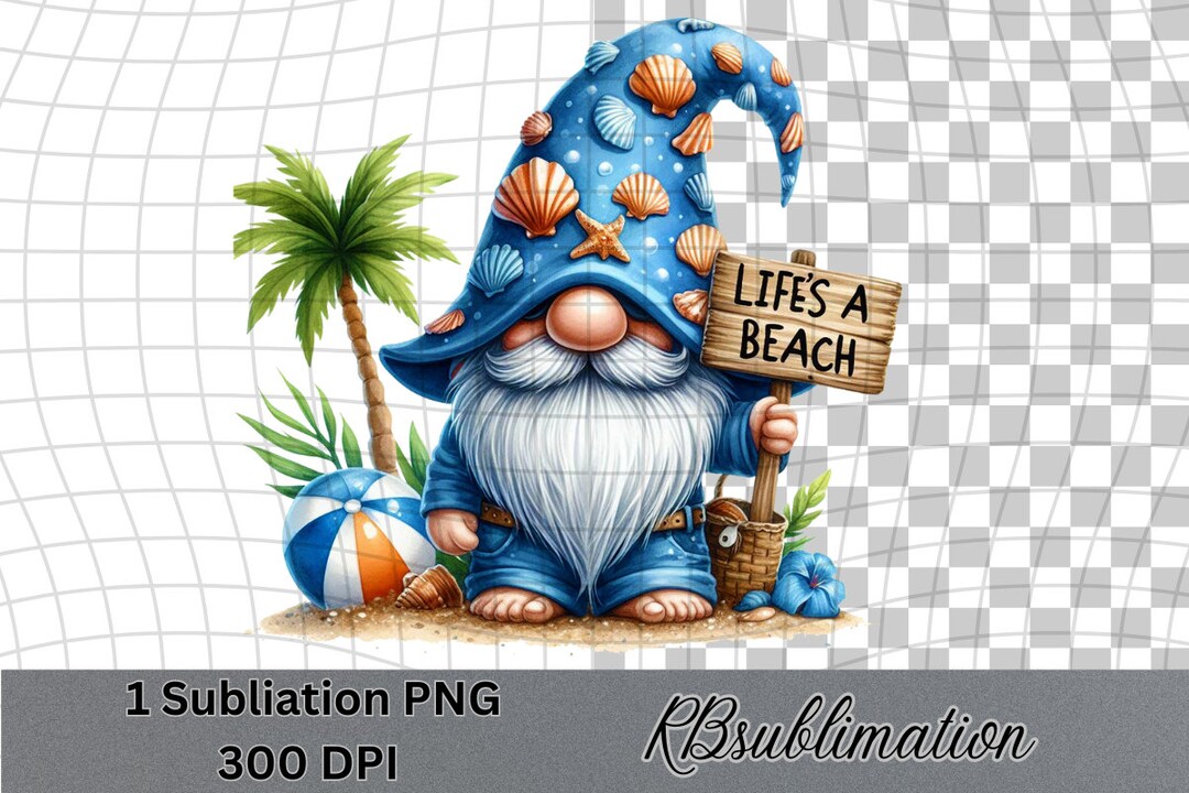 Life's A Beach Gnome - Watercolor Clipart Graphics, Instant Download - Etsy