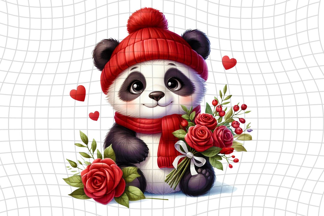 Valentine Panda- Watercolor Clipart - PNG Digital Clipart ...