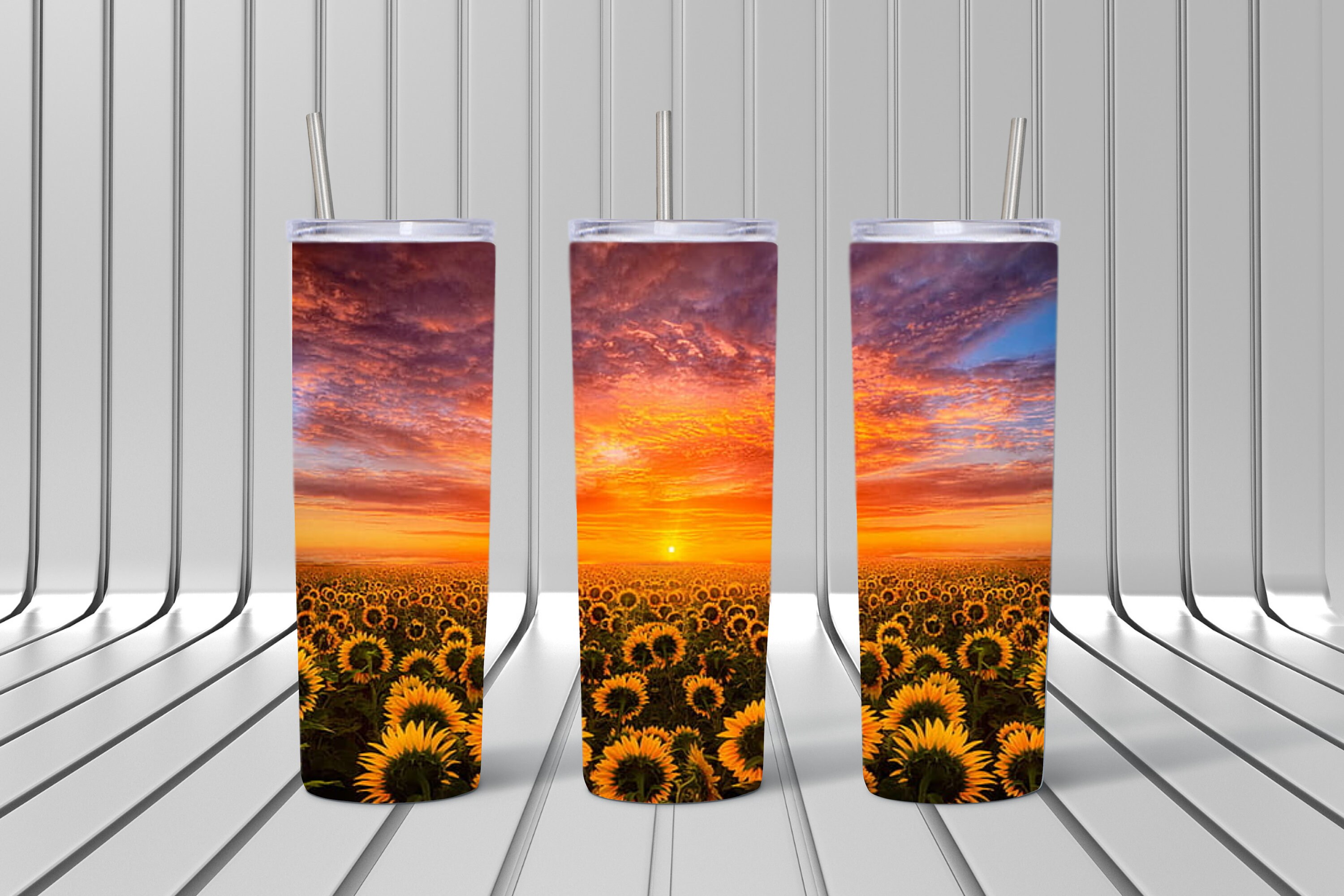Sunflower Sunset Sublimation Design Straight Skinny Tumbler PNG Design ...