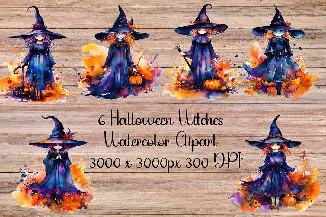 Watercolor Halloween Witch Clipart - 6 PNG Designs - Etsy