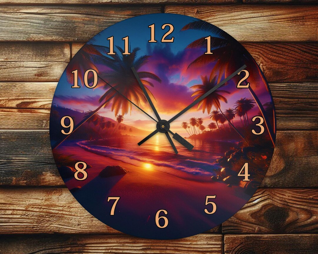 Tropical Beach - Wall Clock Design - With Numbers - PNG Design ...