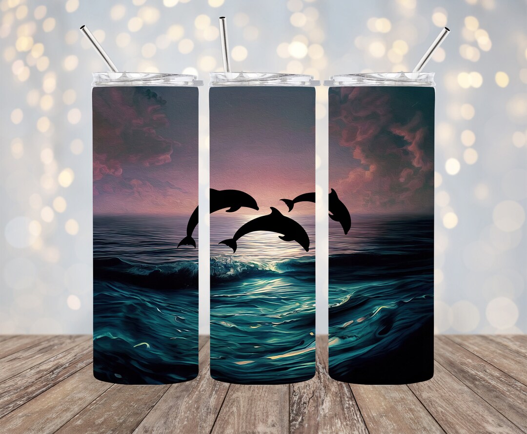 20oz Sublimation - Jumping Dolphins - Straight Tumbler Wrap - PNG ...