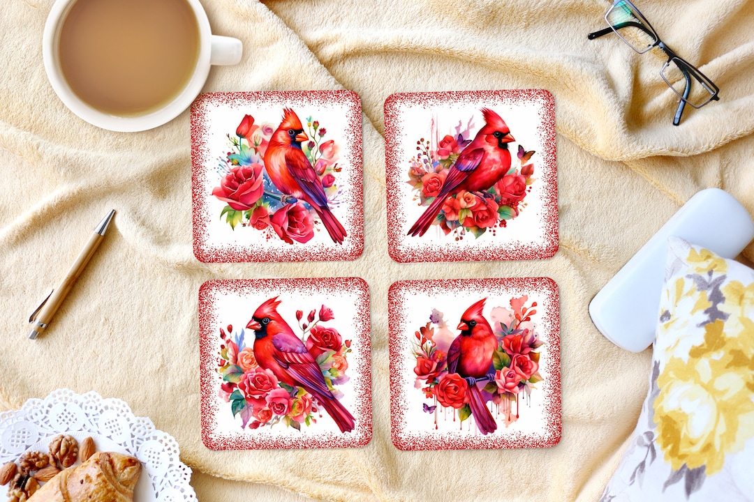 Sublimation Square Coasters - Cardinal - 4 Individual Designs - PNG ...