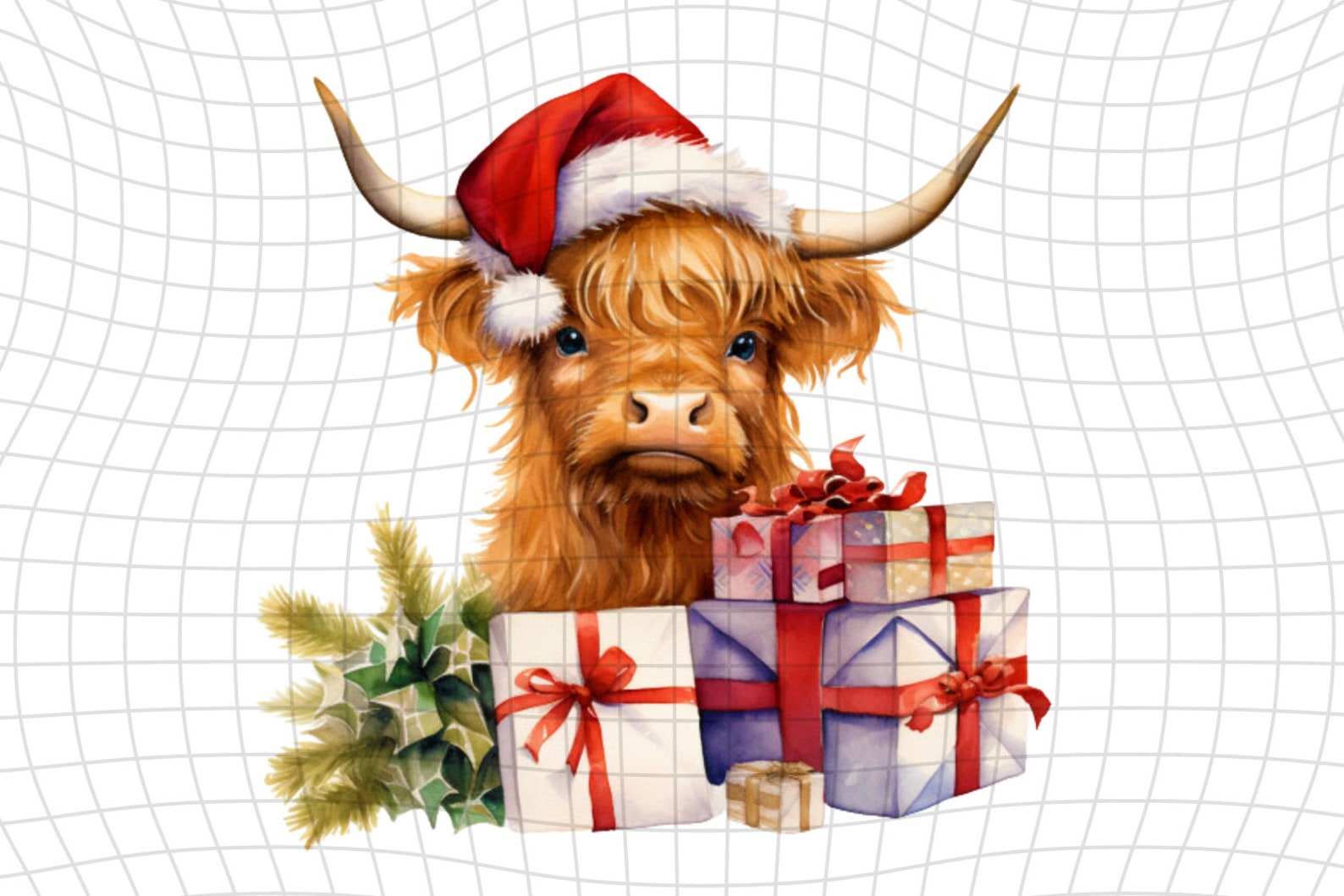 Christmas Highland Cow - Watercolor Clipart - PNG Digital Clipart ...
