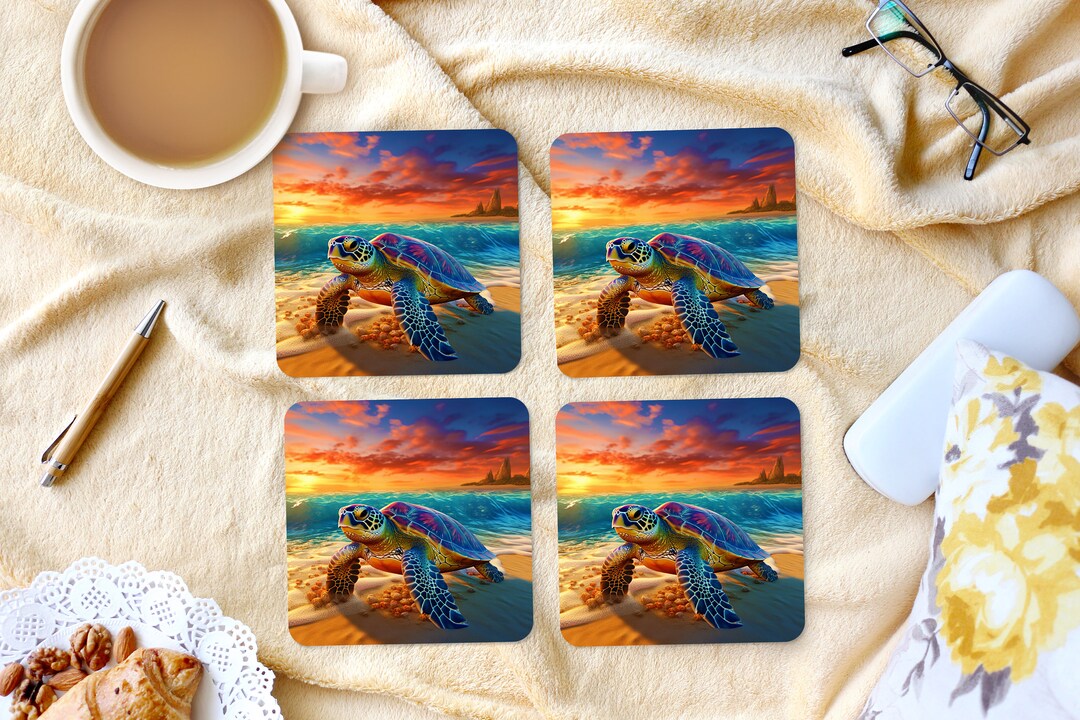 Sublimation Square Coasters - 3D Sea Turtle - Set of 4 Coaster Design ...