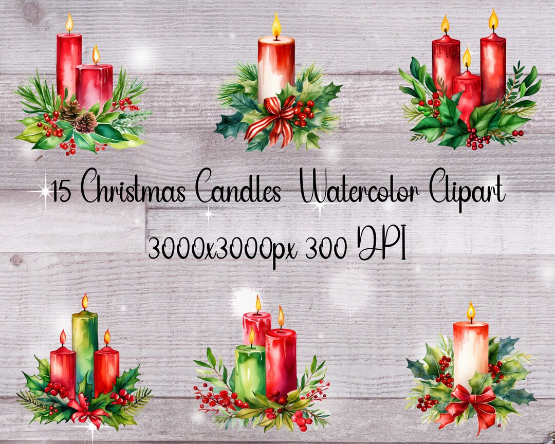 Watercolor Christmas Candles Clipart -christmas Decor Clipart PNG ...