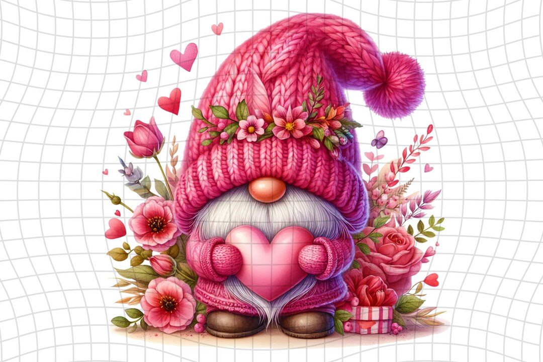 Pink Valentine Gnome- Watercolor Clipart - PNG Digital Clipart ...