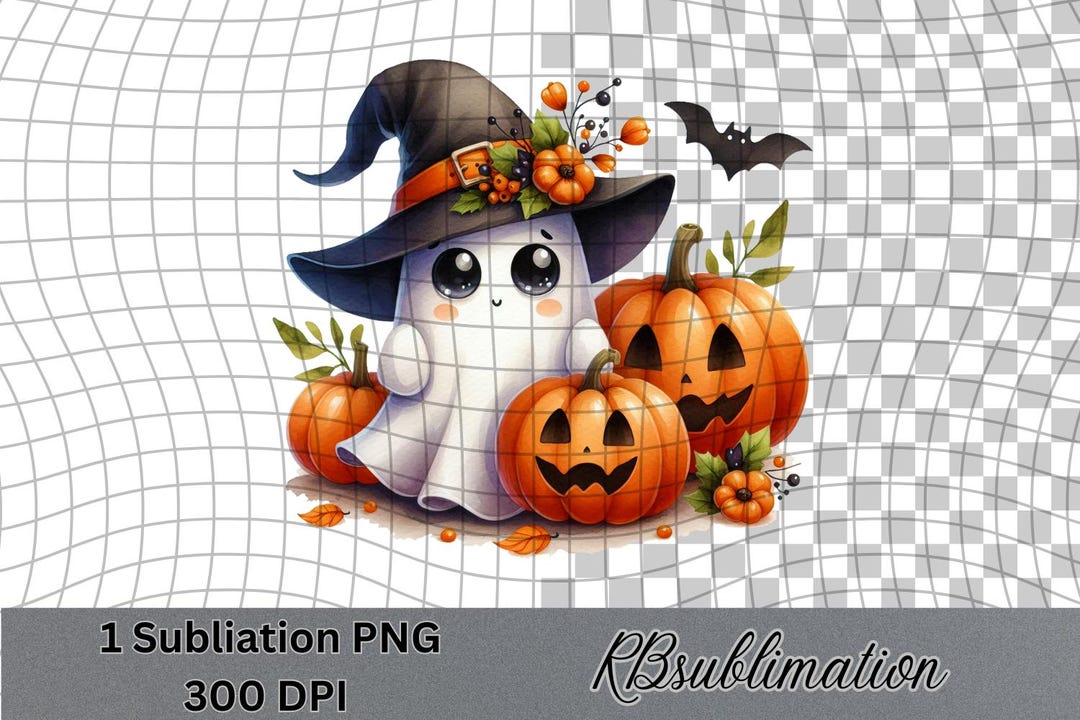 Cute Halloween Ghost - Watercolor Clipart - PNG Digital Clipart ...