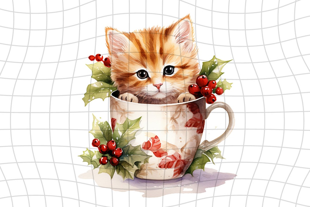 Kitten in a Teacup- Watercolor Clipart - PNG Digital Clipart ...