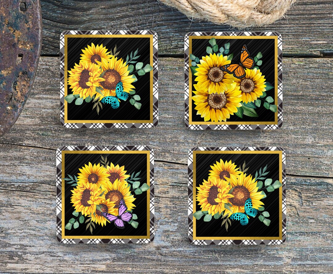 Sublimation Square Coasters - Sunflowers and Butterflies - Set of 4 ...