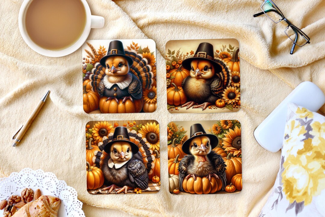Sublimation Square Coasters - Thanksgiving Turkey- 4 Coaster Designs ...