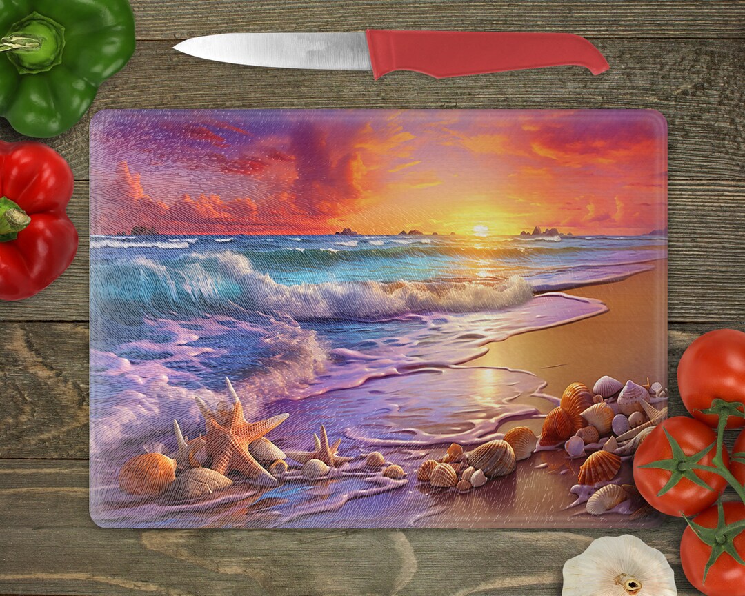 Glass Cutting Board Sublimation - 3D Beach - Cutting Board Design - 15.5 X 11.25 Inch - PNG ...