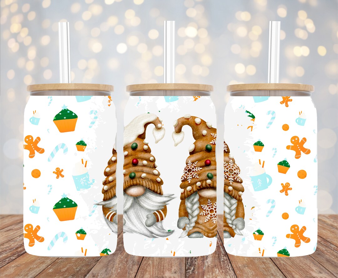 16oz Libbey Sublimation - Gingerbread Gnomes - Glass Can Wrap - PNG ...