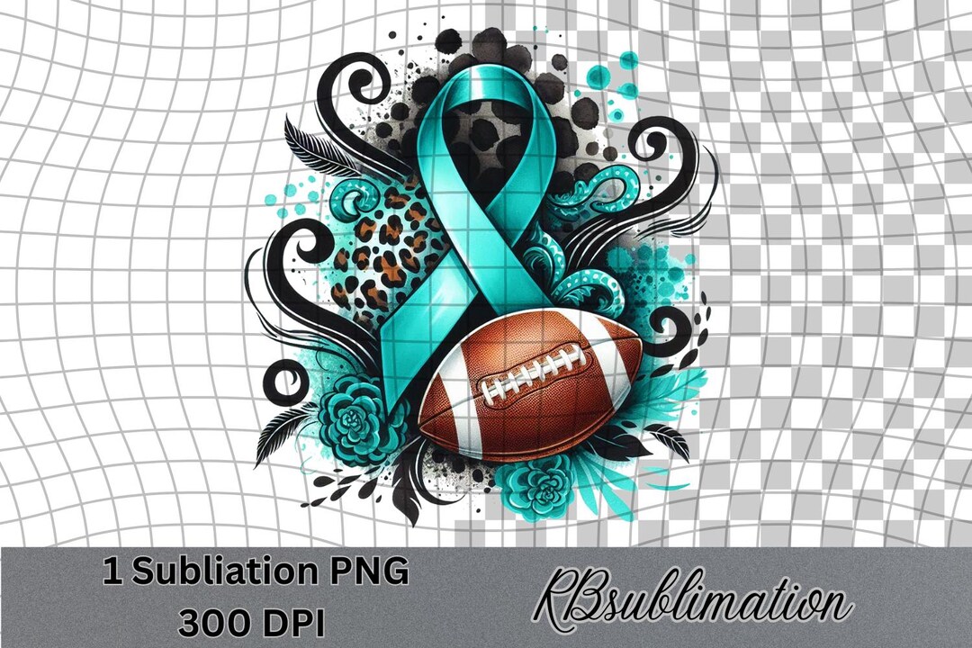Teal Cancer Ribbon Football - Watercolor Clipart - PNG Digital Clipart ...