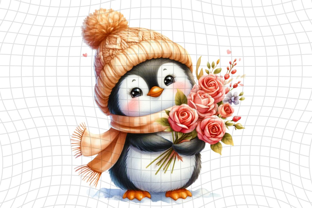 Cute Valentine Penguin- Watercolor Clipart - PNG Digital Clipart ...