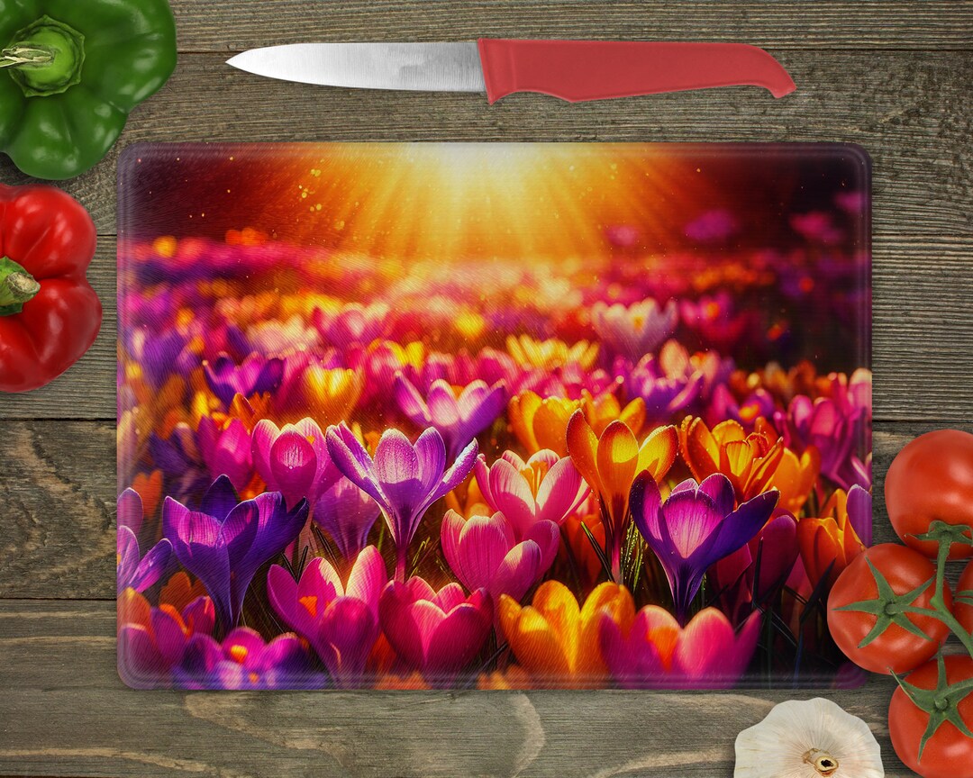 Glass Cutting Board Sublimation - Crocus Flowers at Sunrise - Cutting ...