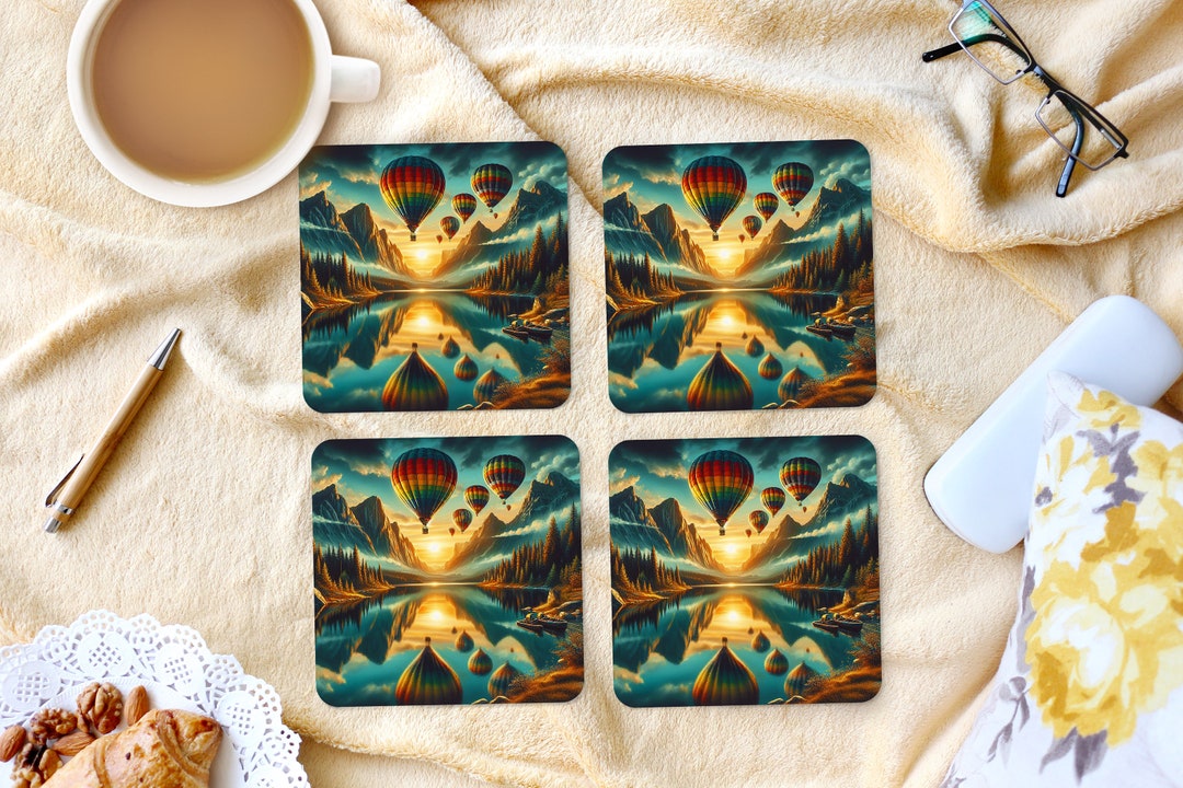 Sublimation Square Coasters - Hot Air Balloons - Set of 4 Coaster ...