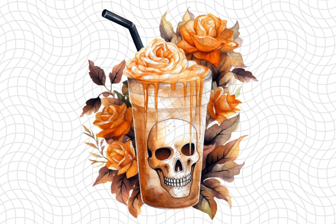 Skull and Flowers Latte- Watercolor Clipart - PNG Digital Clipart ...